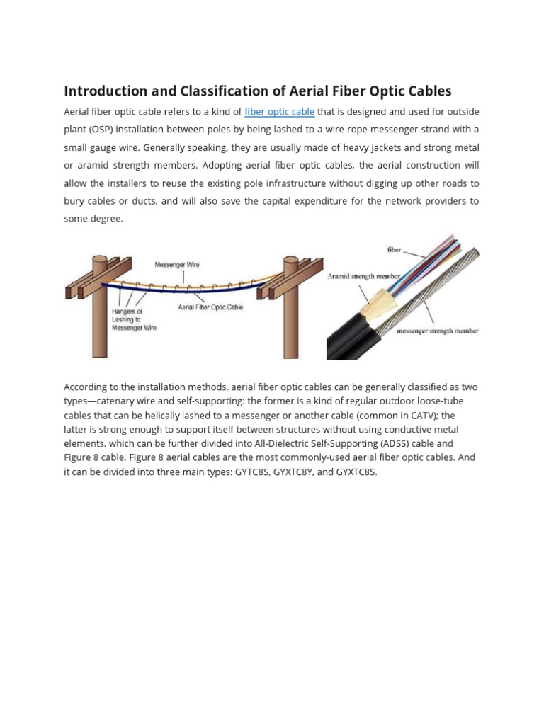 Aerial Fiber Optic Cable Overview | PDF | Optical Fiber | Manufactured ...