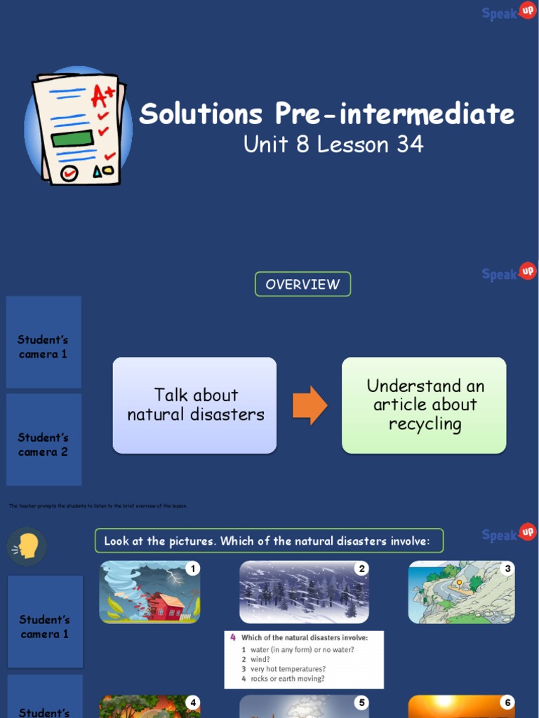 Solutions Pre-Intermediate Unit 8 Lesson 34 | PDF | Natural Disasters | Linguistics