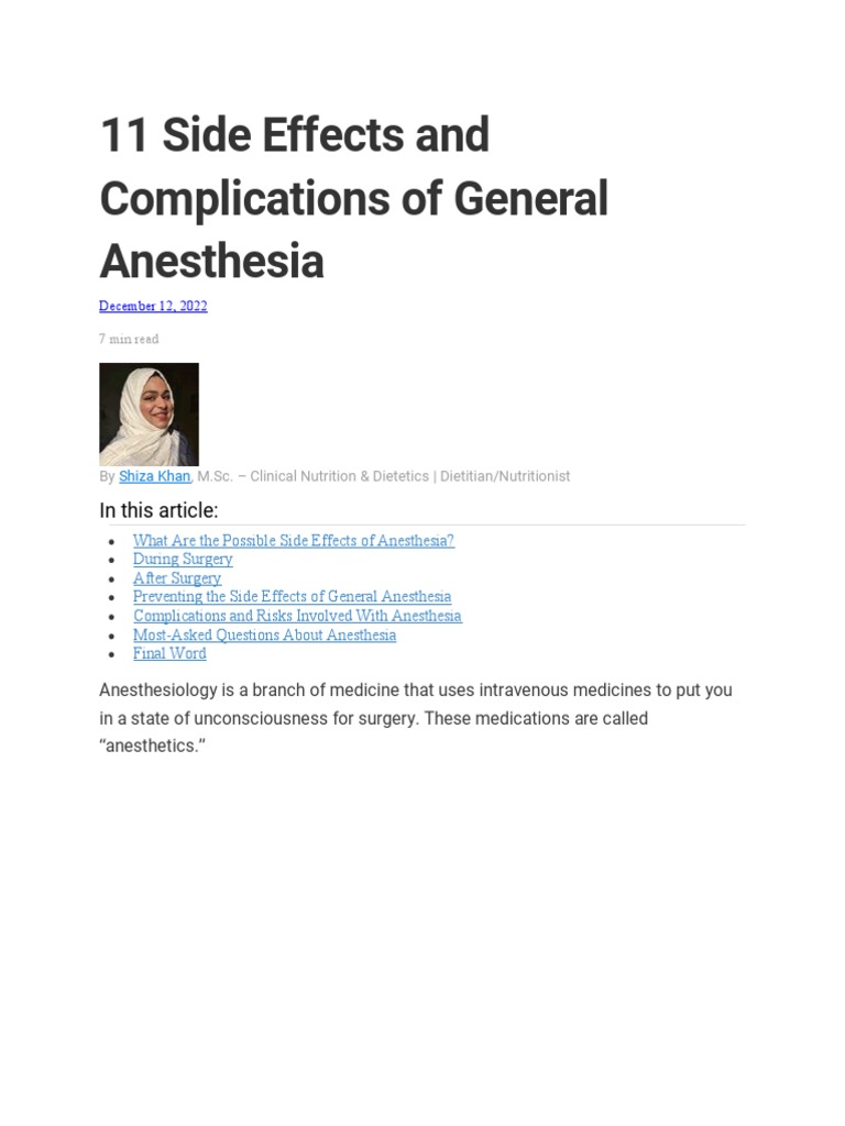 Anesthesia Side Effects Guide | PDF | Anesthesia | Surgery