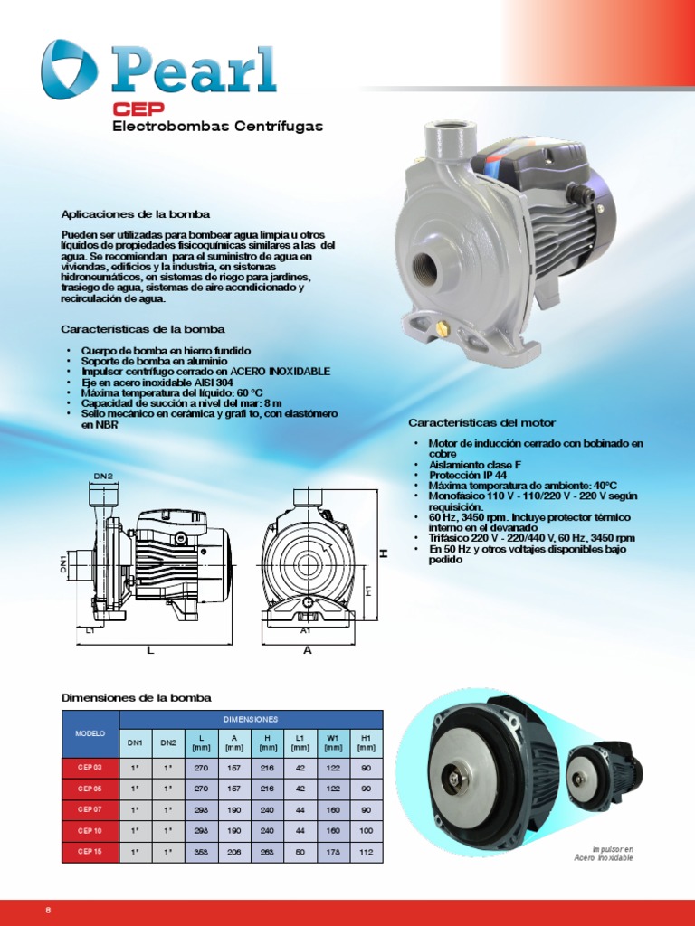 Ficha Tecnica Bomba Pearl Cep | PDF | Bomba | Materiales
