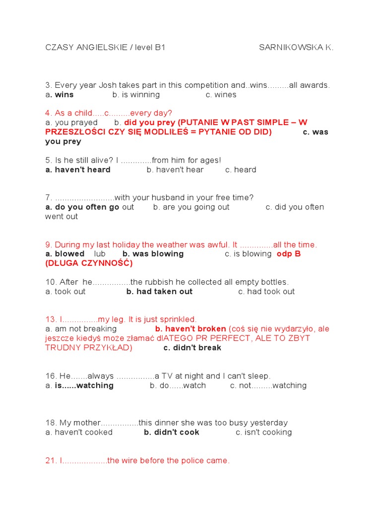 Czasy Angielskie b1 (1) Correct | PDF