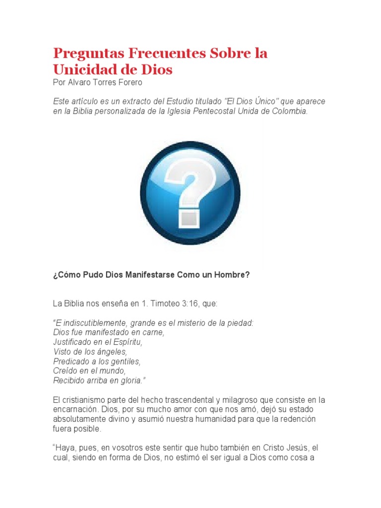 Preguntas Frecuentes Sobre La Unicidad de Dios | PDF | Jesús | Dios