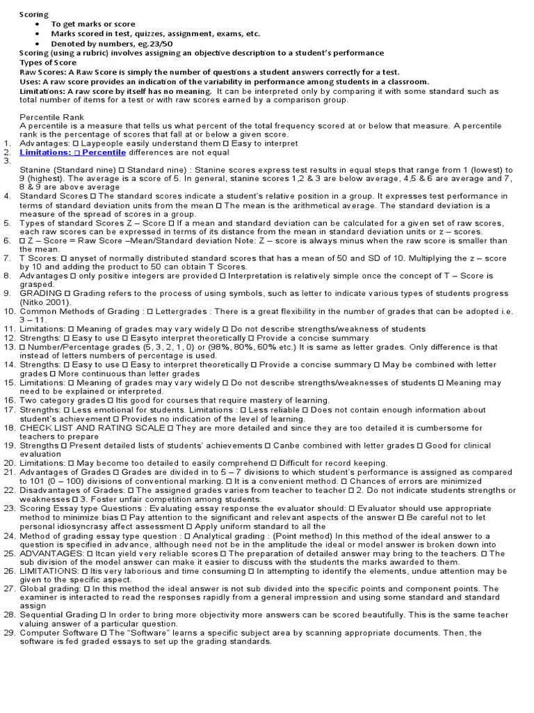 Scoring Techniques and Interpreting Test Score in The Teacher Made ...
