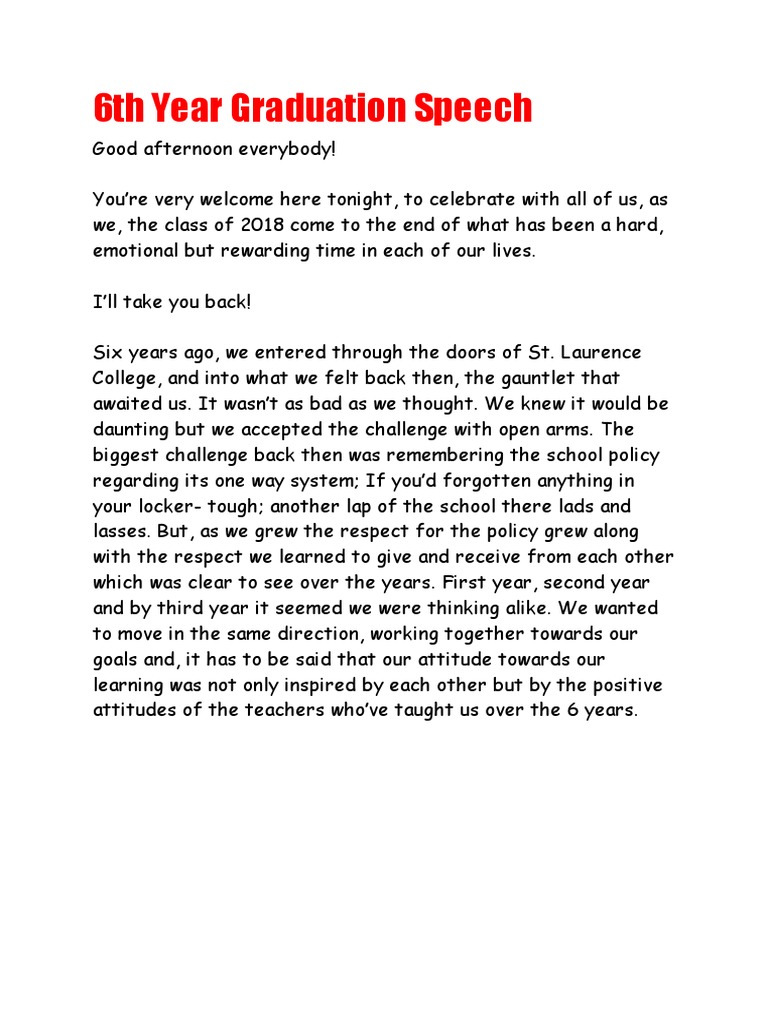 6th Year Graduation Speech | PDF