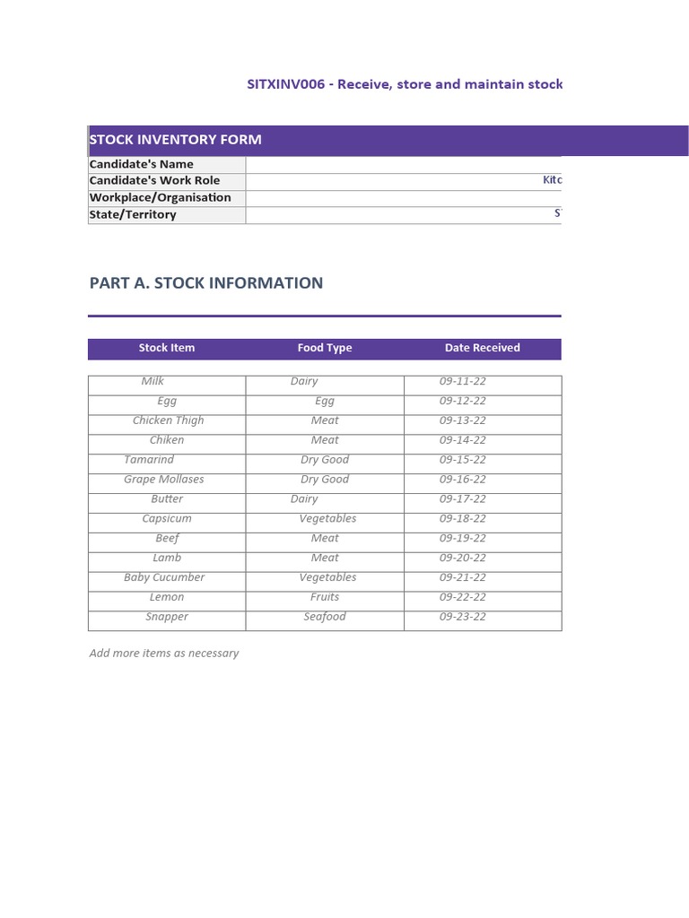 Stock Inventory Management Form | PDF | Asian Cuisine | Food And Drink