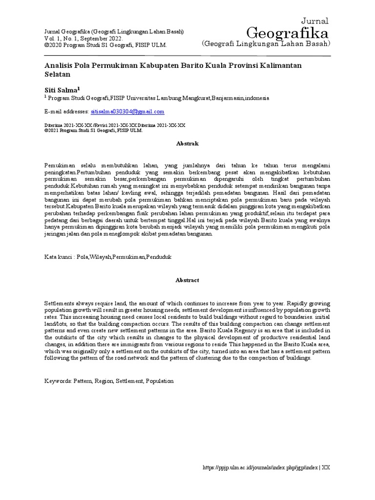 Siti Salma 1910416320015 B Pola Permukiman Geo Permukiman | PDF