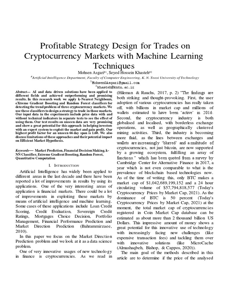 Profitable Strategy Design For Trades On Cryptocurrency Markets With Machine Learning Techniques ...