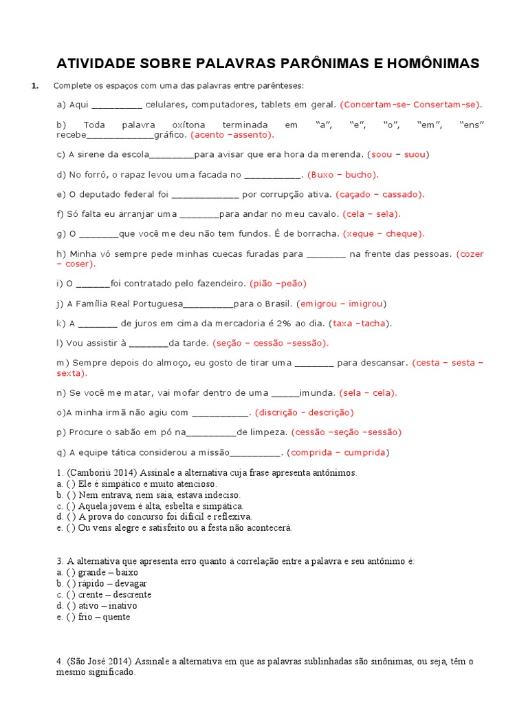 Atividade - Significação de Palavras | PDF | Linguística