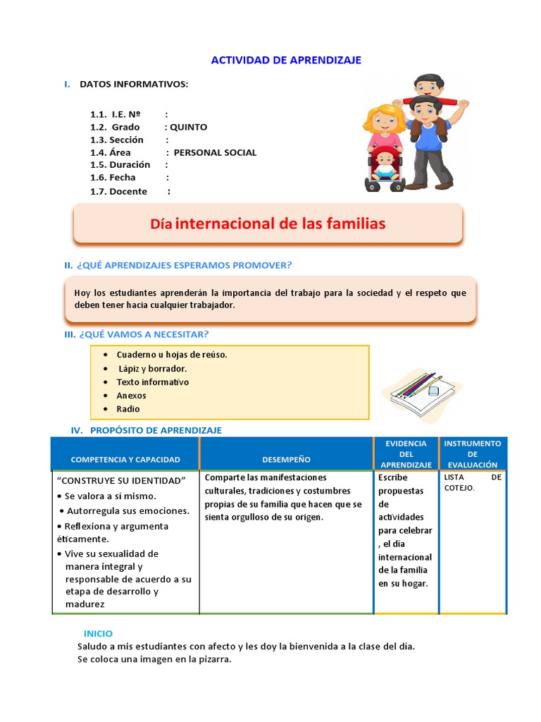 D1 A3 SESION TUT. Día internacional de las familias | PDF | Familia | Evaluación