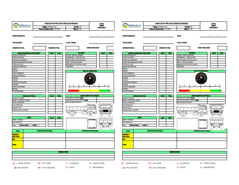 Ssoma - CL.031 - Check List Vehiculos Pesados Nuevo | PDF | Vehículos ... Ssoma - CL.031 - Check List Vehiculos Pesados Nuevo | PDF | Vehículos ...