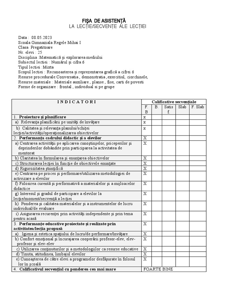 Fisa de Asistenta La Lectii 1 | PDF