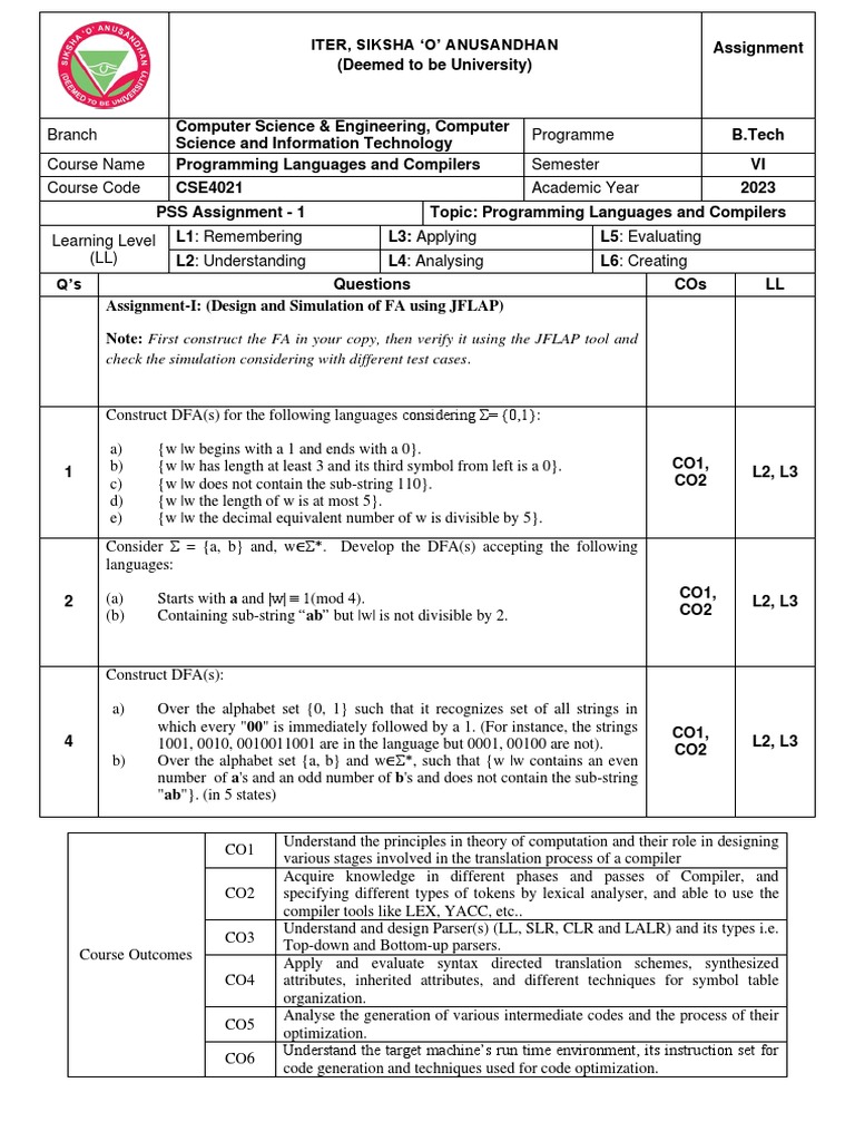 PLC PSS Assignment 1 | PDF | Parsing | Compiler