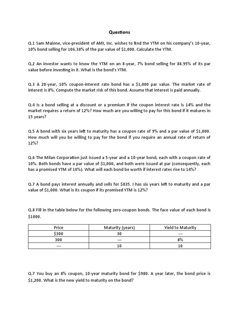 MAhmed 37 18989 6 Questions Bond Valuation (2) | PDF