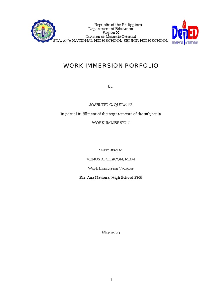 Work Immersion Portfolio Overview | PDF | Job Interview | Sustainability