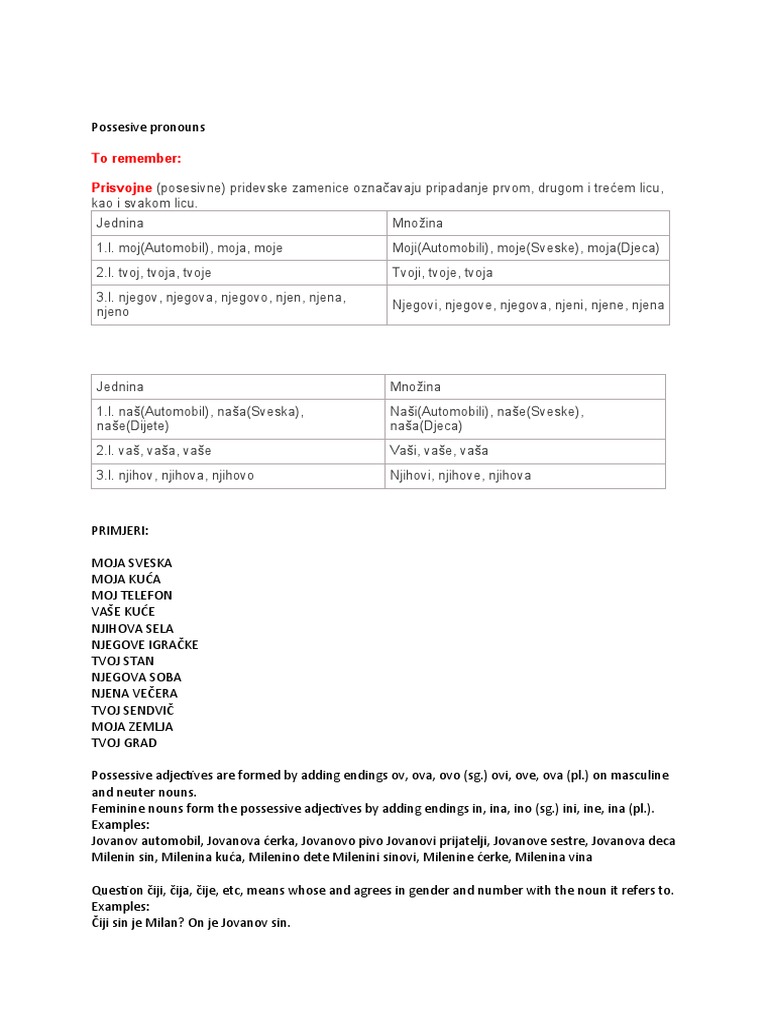 Possesive Pronouns | PDF