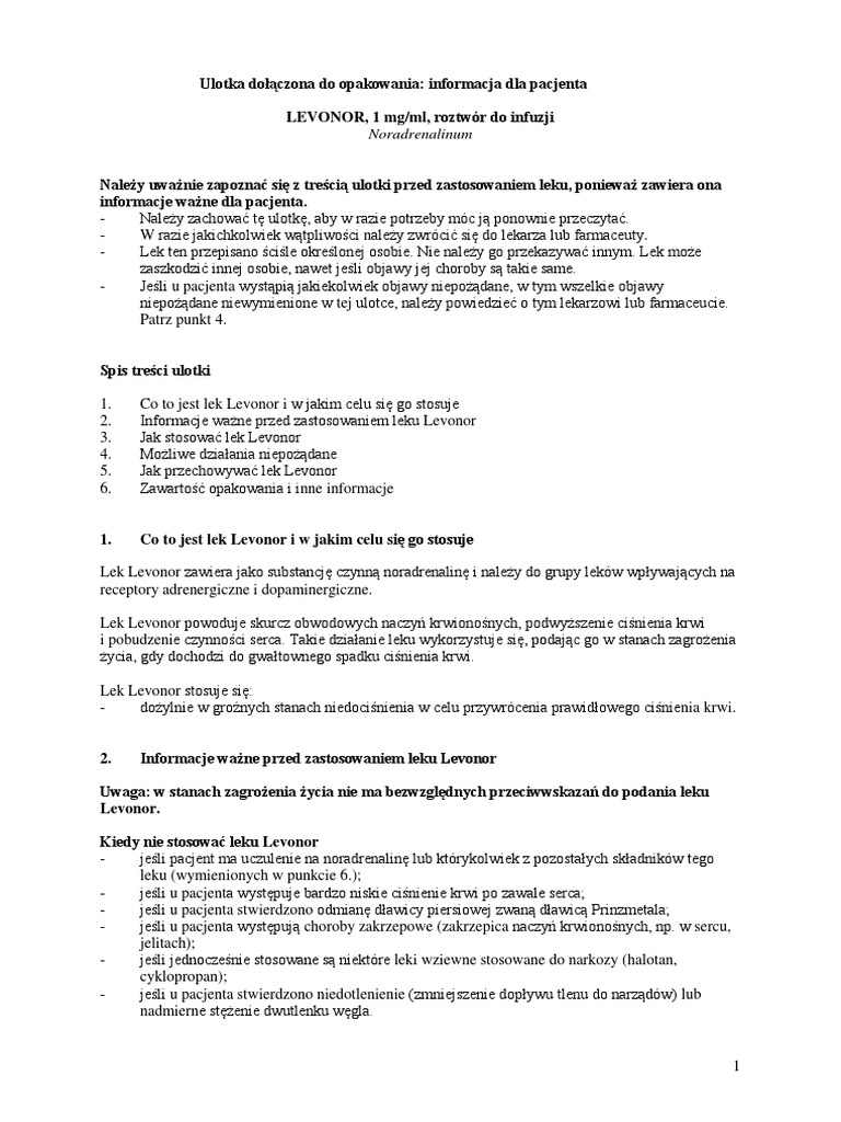 Pil Levonor Solution For Infusion 1 MG ML 13 10 2017 Ge | PDF