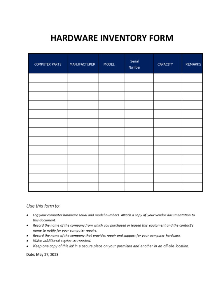 Computer Hardware Inventory Form Ygwfw | PDF