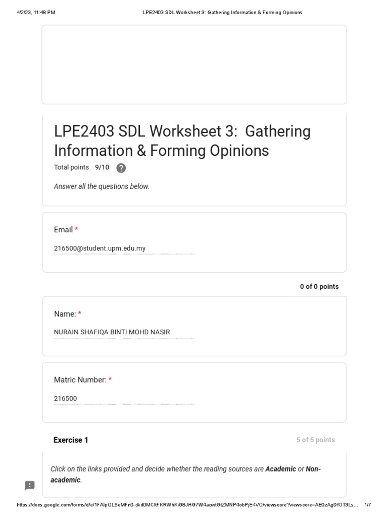 LPE2403 SDL Worksheet 3 - Gathering Information & Forming Opinions | PDF | Human Communication ...