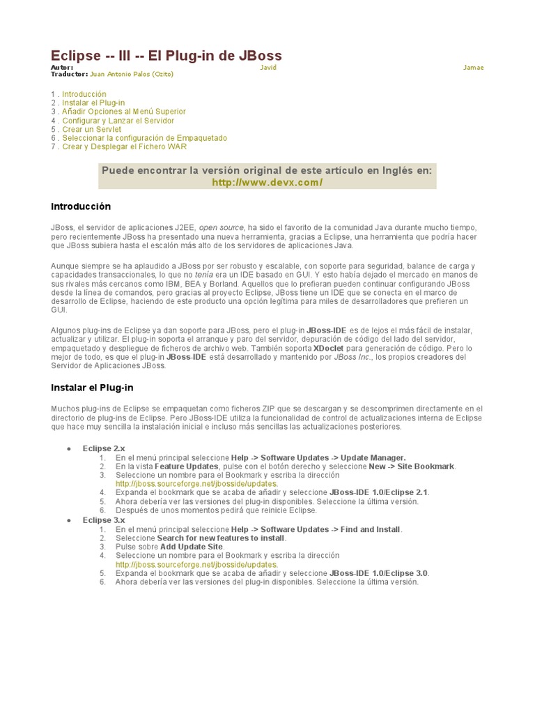Eclipse III El Plug-In de JBoss | PDF | Vuelo salvaje | Eclipse (software)