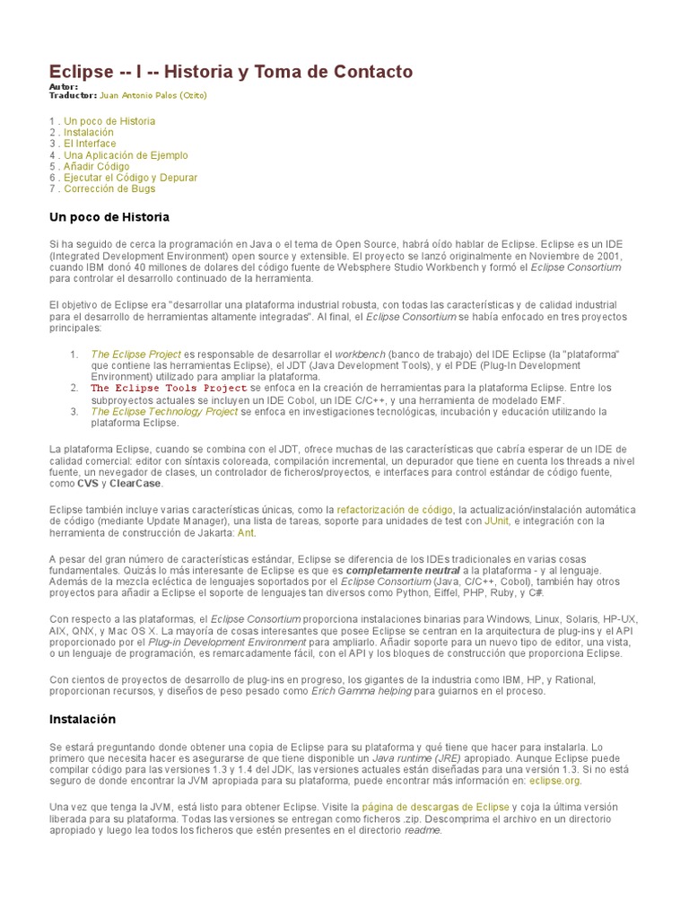 Eclipse | PDF | Eclipse (software) | Java (lenguaje de programación)