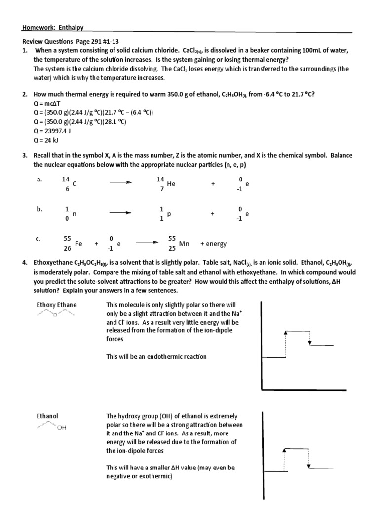 Homework - Enthalpy | PDF | Water | Sodium Chloride