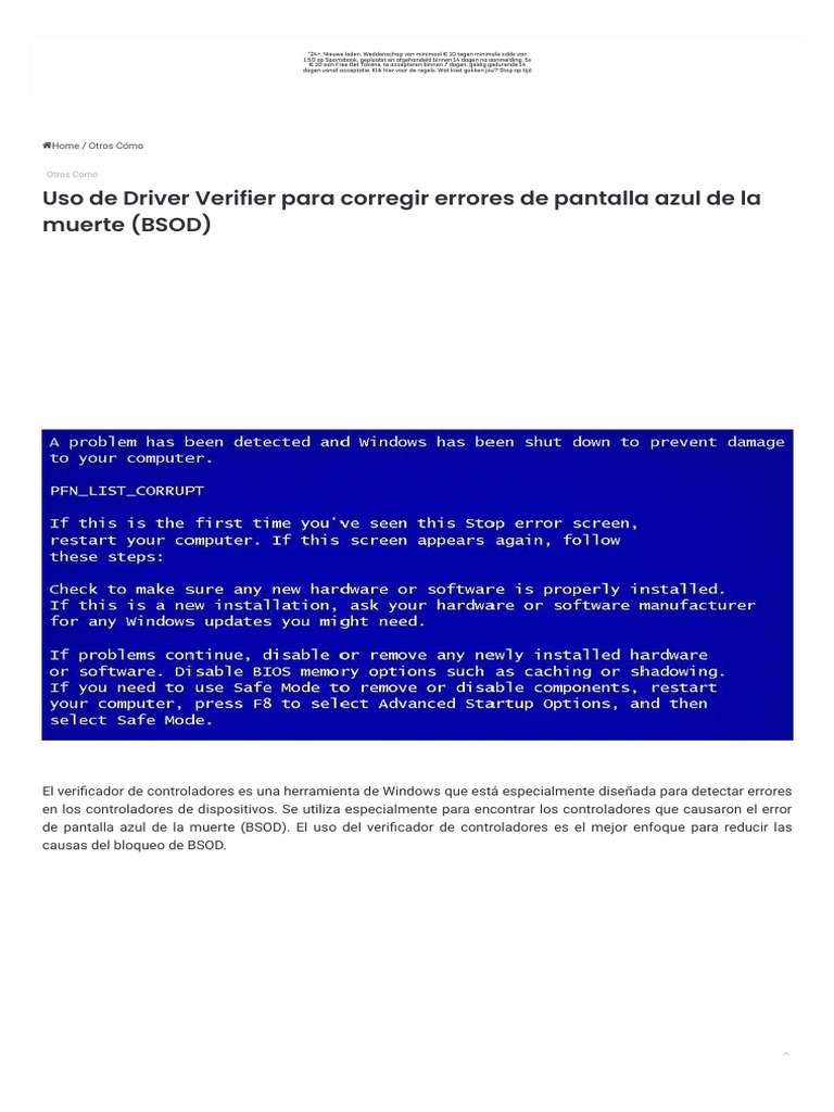 Uso de Driver Verifier para Corregir Errores de Pantalla Azul de | PDF | Familias de sistemas ...