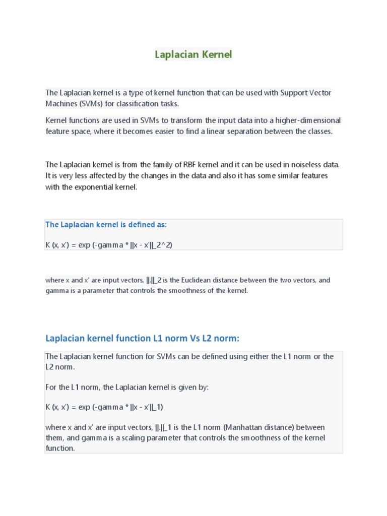 Laplacian Kernel | PDF | Support Vector Machine | Norm (Mathematics)