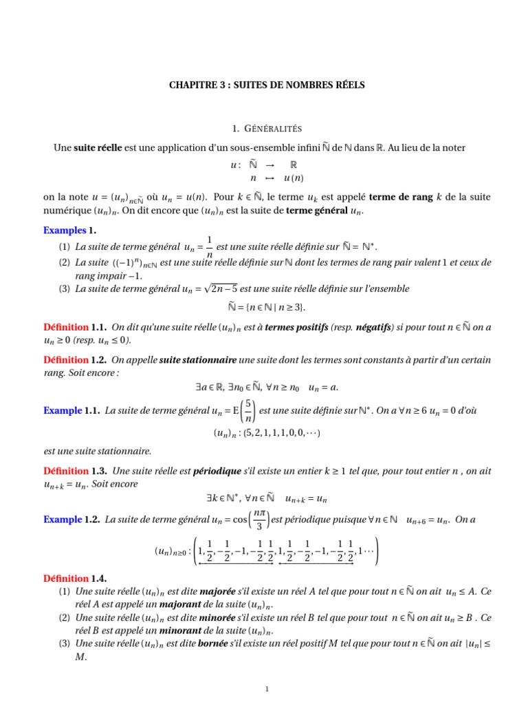 Suites de Nombres Réels: Définitions et Propriétés | PDF | Séquence ...