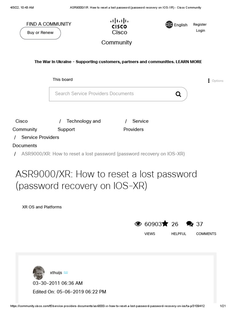 ASR9000 - XR - How To Reset A Lost Password (Password Recovery On IOS-XR) - Cisco Community ...
