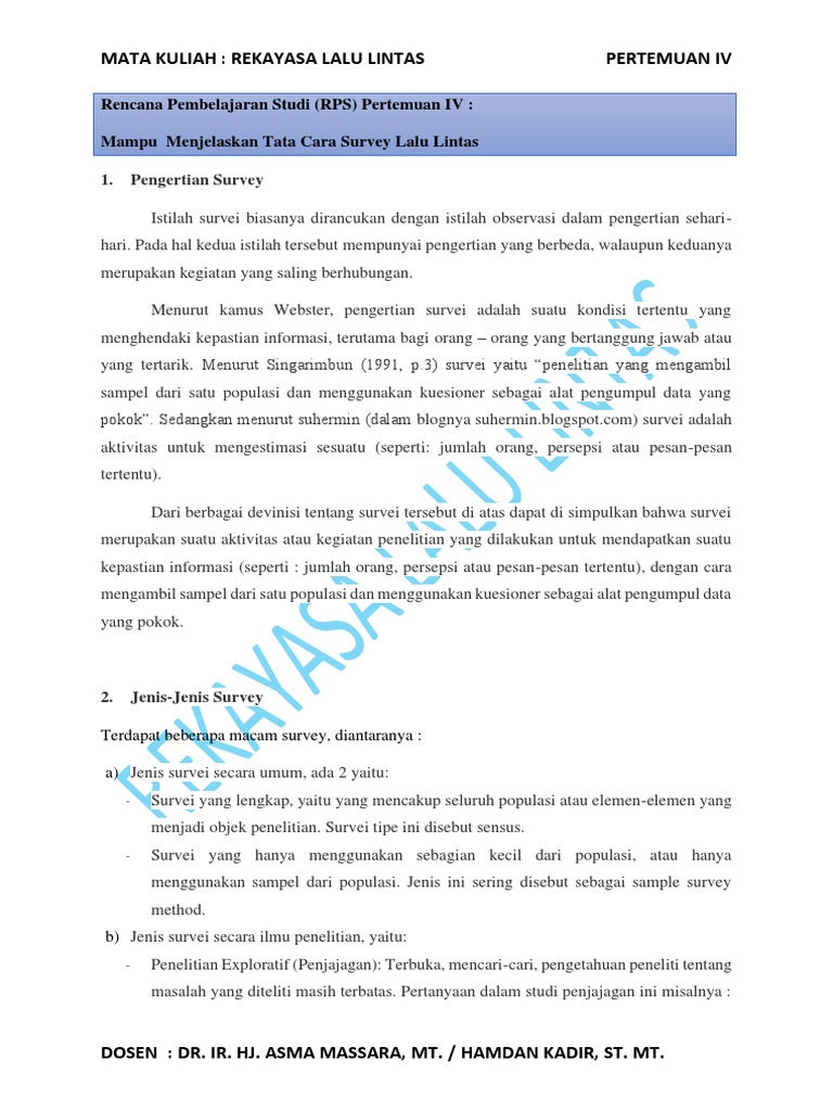 Survey Lalu Lintas dan Metodenya | PDF