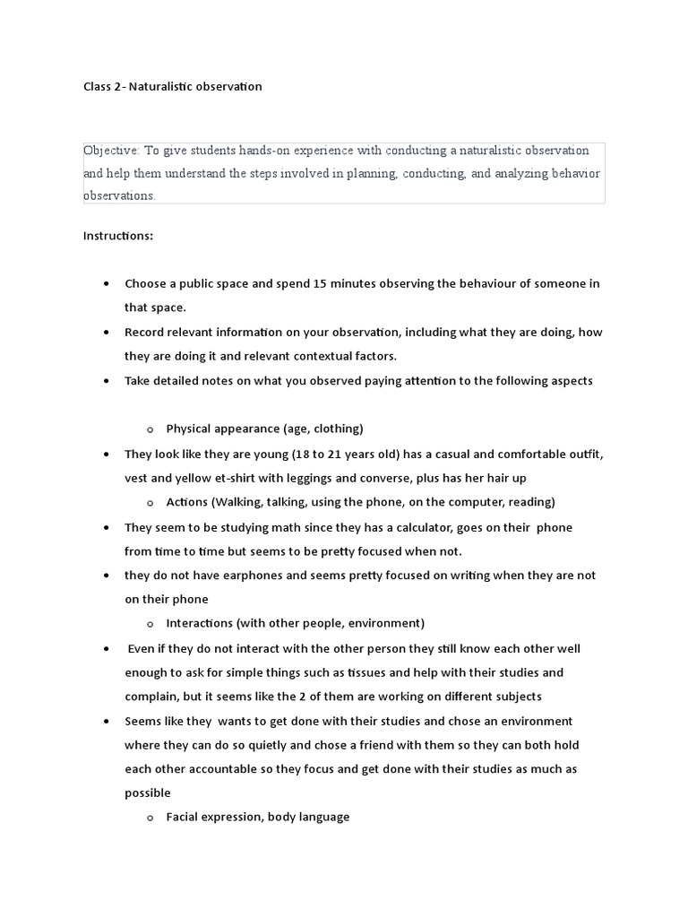 Naturalistic Observation in Public Spaces | PDF | Body Language ...