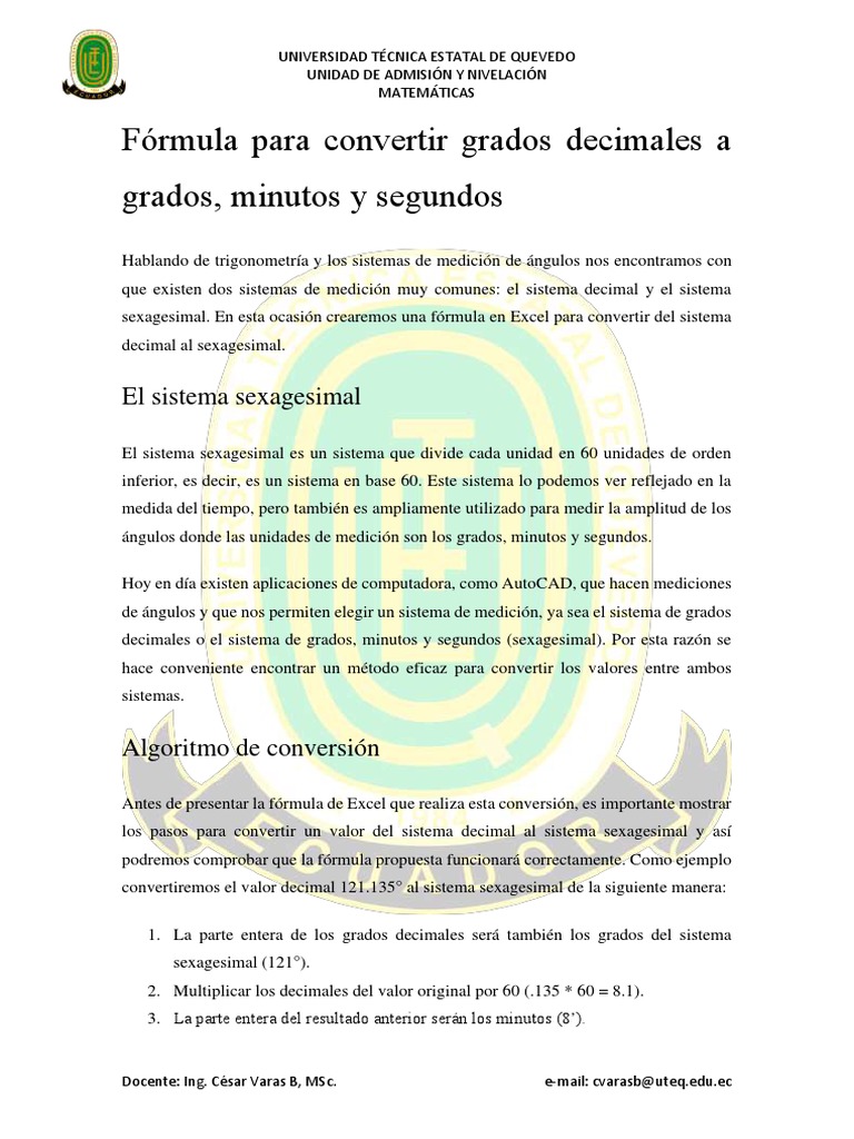 Conversion de Grados Decimales A Grados | PDF | Ángulo | Matemáticas
