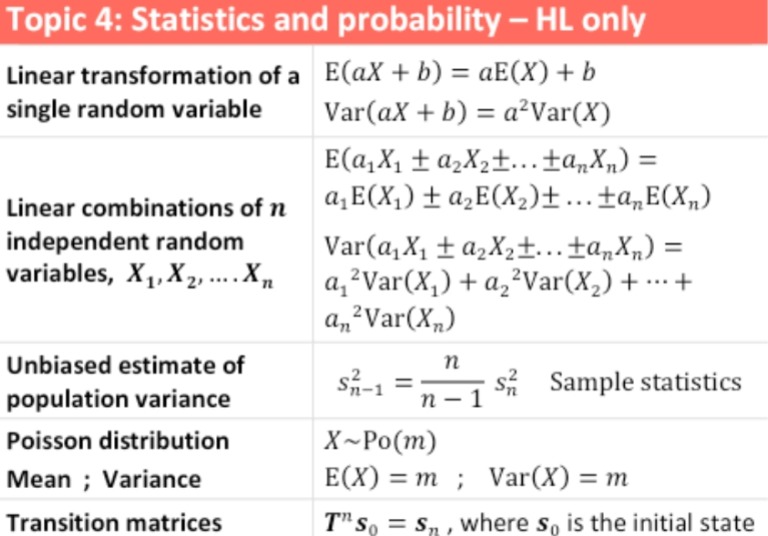IB Math AI - Statistics AndProbability HL Formula | PDF