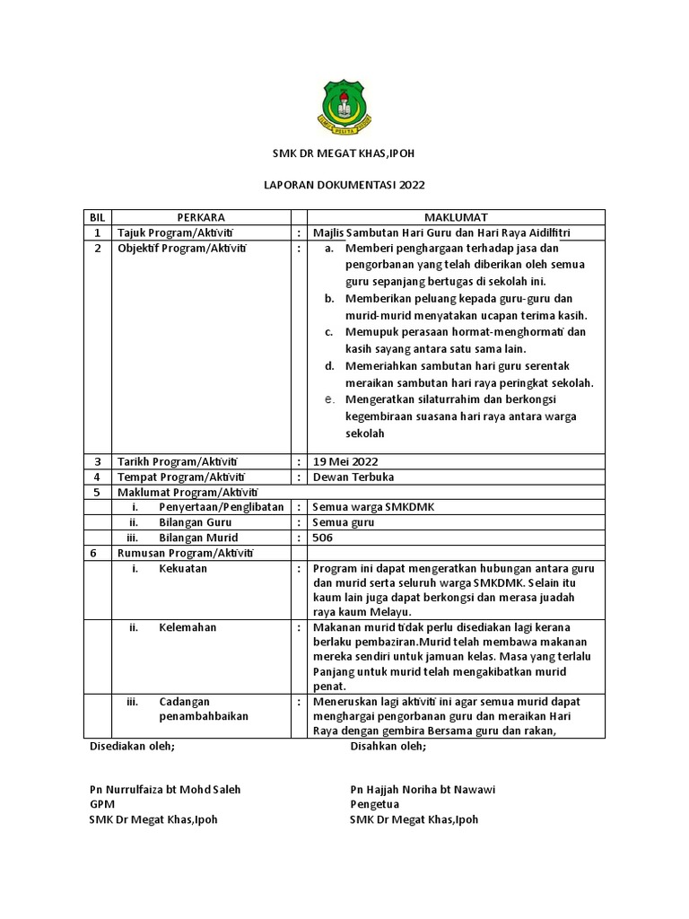 Laporan Majlis Sambutan Hari Guru Dan Hari Raya | PDF Laporan Majlis Sambutan Hari Guru Dan Hari Raya | PDF