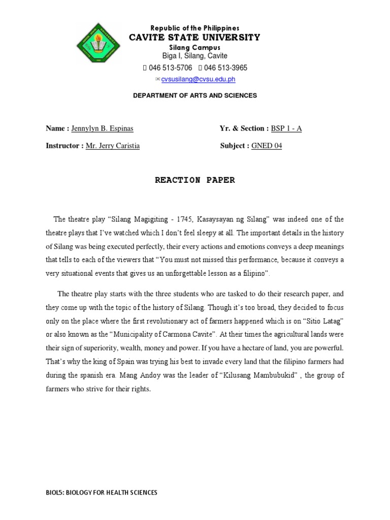 Reaction Paper Espinas, Jennylyn | PDF | Philippines