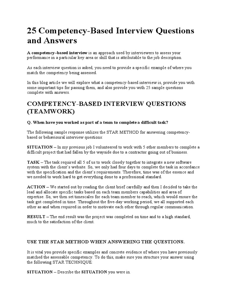 25 Competency Questions and Answers | PDF | Leadership | Motivational