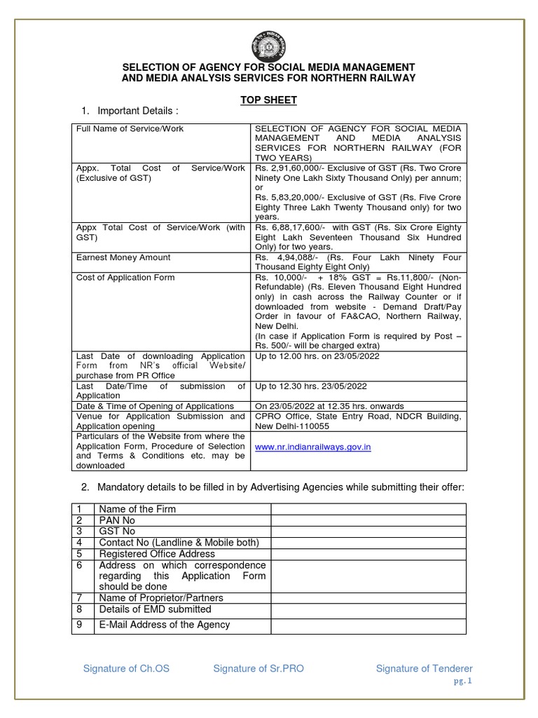 Northern Railway - Tender Document | PDF | Joint Venture | Power Of ...