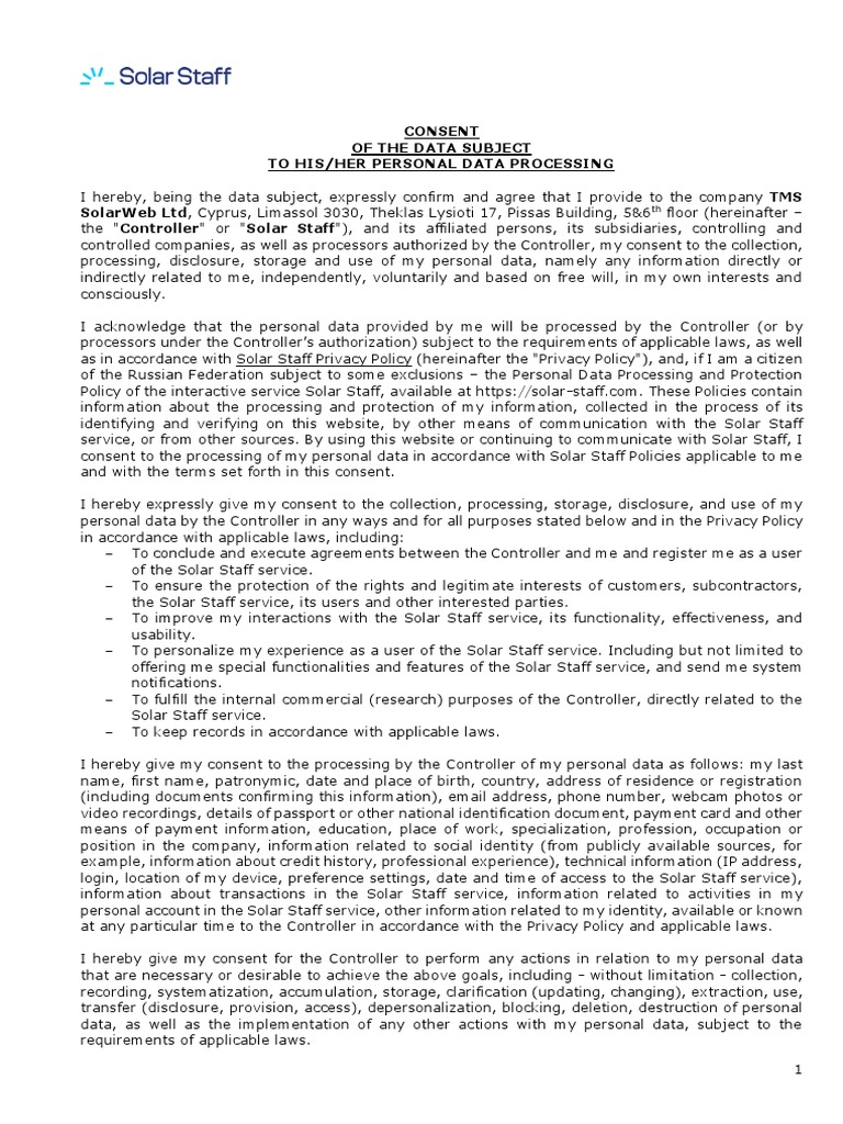Consent for Personal Data Processing | PDF | Consent | Privacy