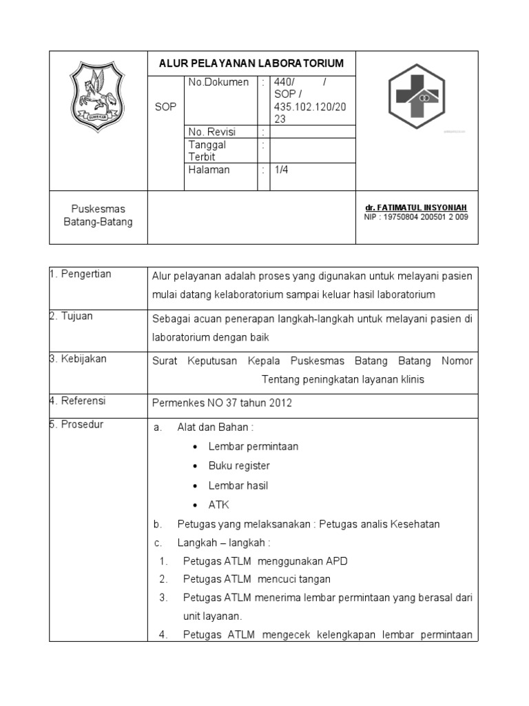 TEMPLET SOP Alur Pelayanan Lab FIX 2023 | PDF