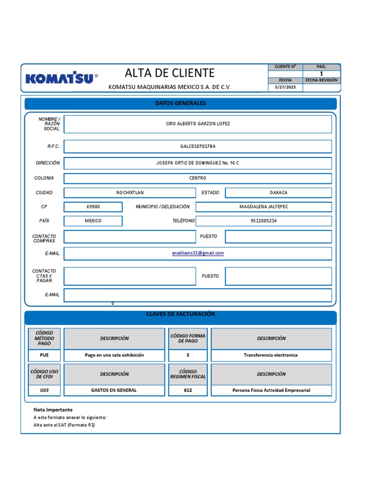Formato Alta Clientes 1 | PDF