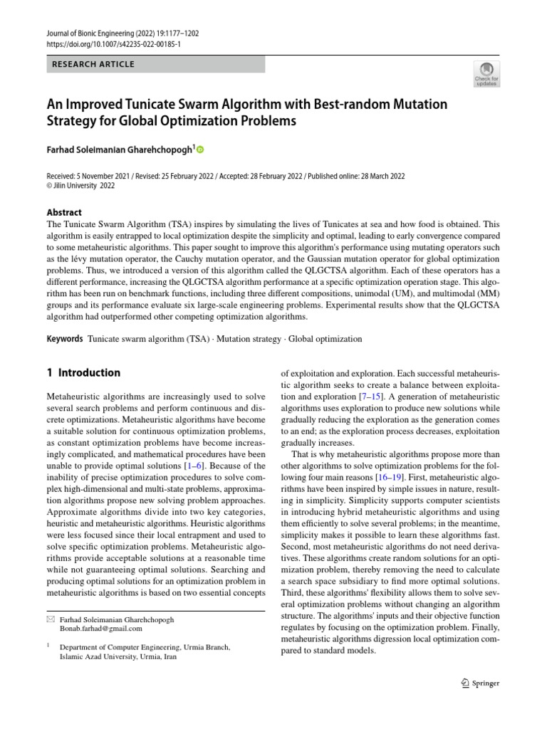An Improved Tunicate Swarm Algorithm With Best-Random Mutation Strategy For Global Optimization ...