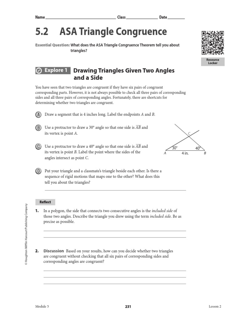 5.2 ASA Triangle Congruence: Drawing Triangles Given Two Angles and A ...