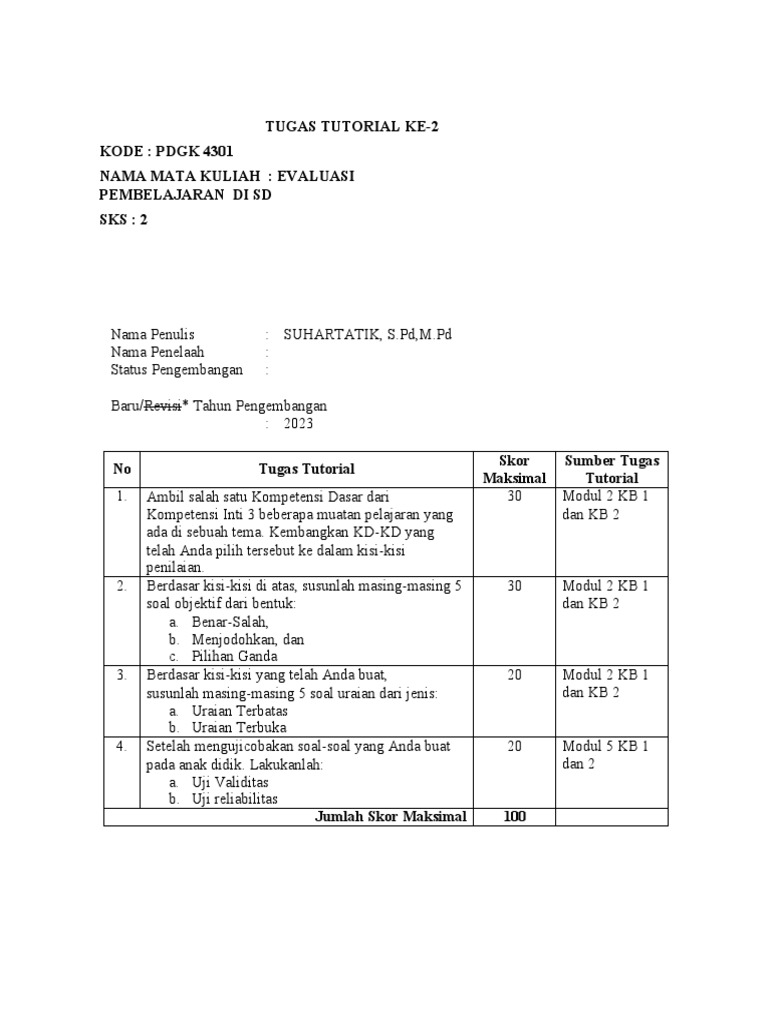 Evaluasi Tt. 2 | PDF