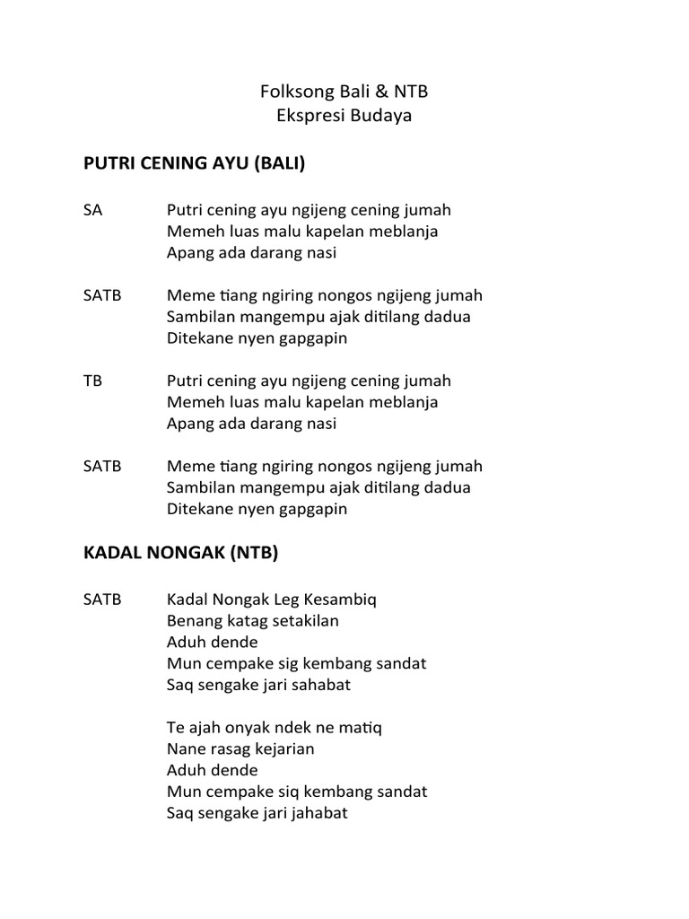 Lagu Tradisional Bali & NTB | PDF | Seni & Disiplin Bahasa