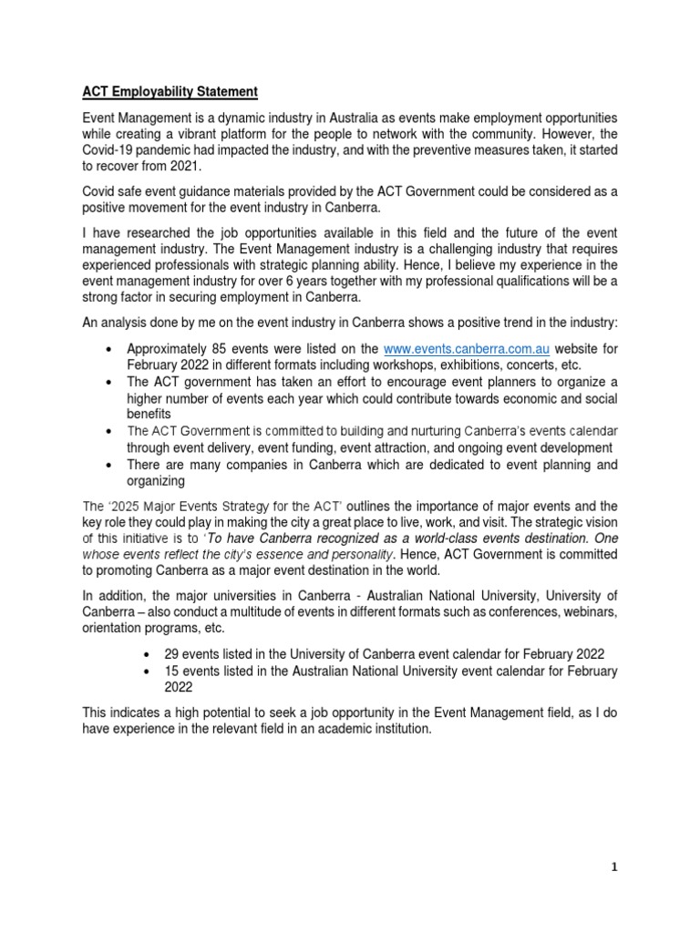 ACT Employability Statement - Sample | PDF | Strategic Planning ...