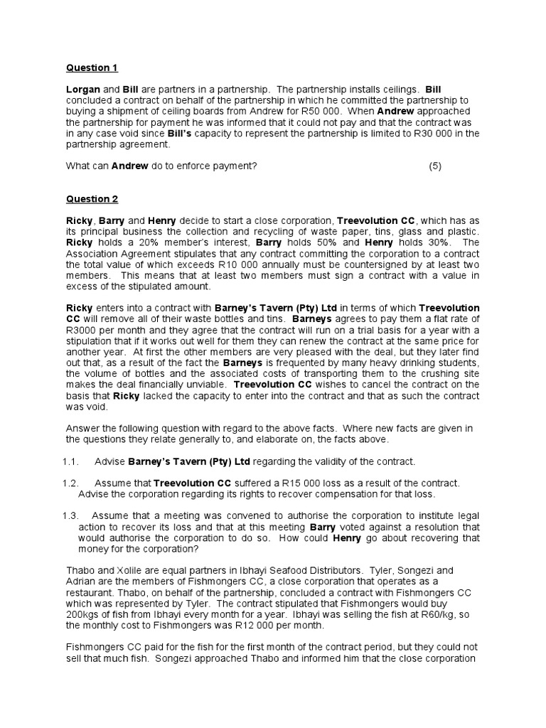 Old Questions Test 1 | PDF | Partnership | Private Law