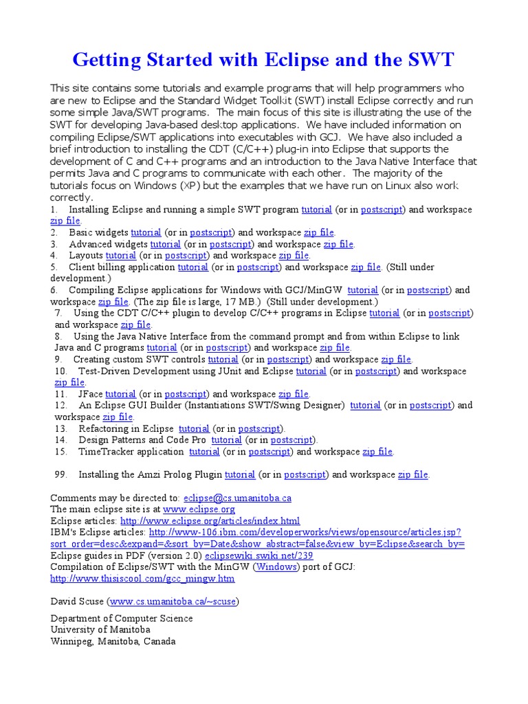 Getting Started With Eclipse and The SWT | PDF | Eclipse (Software) | Technology Development