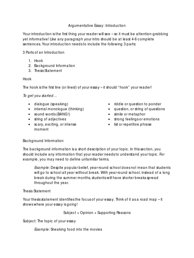Argumentative Essay Intro Pdf Essays Reason