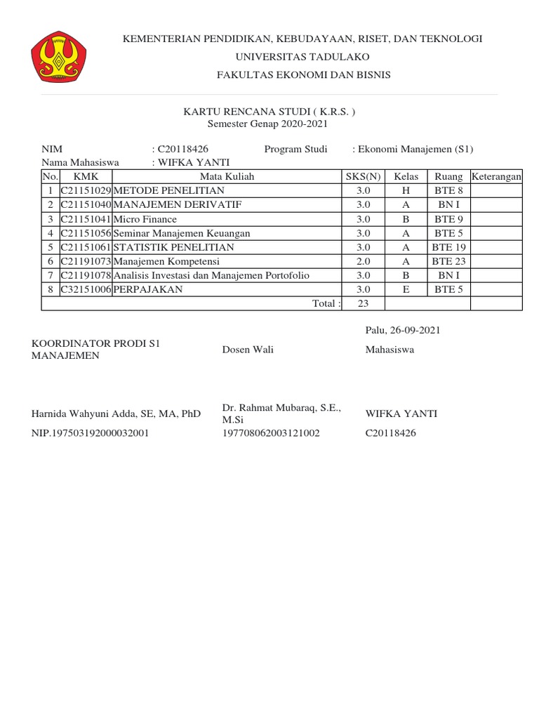 Krs Semester 6 Wifka Yanti | PDF