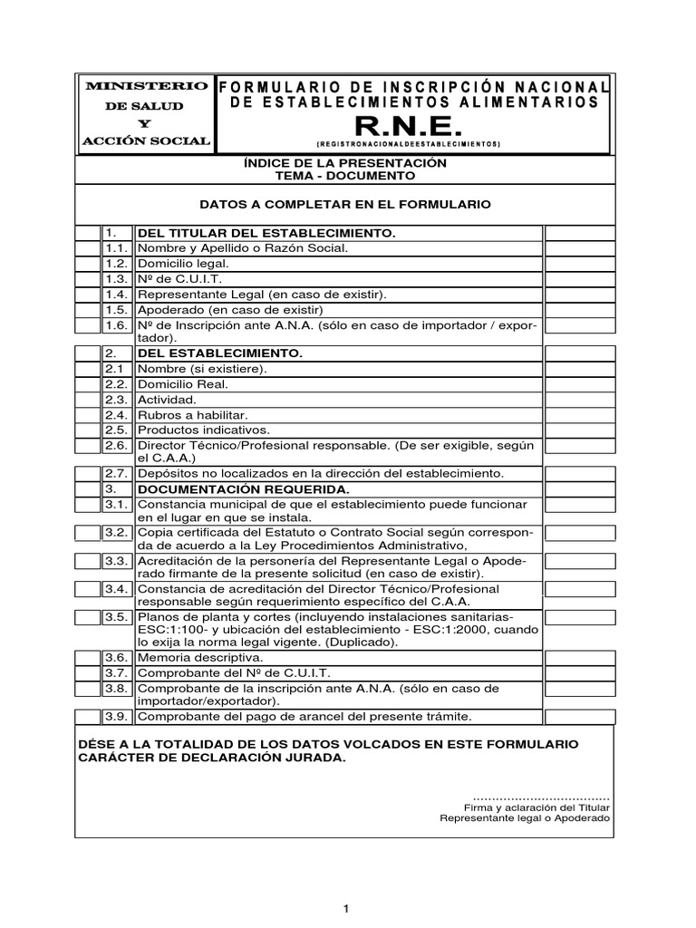 RNE Formulario | PDF | Carne | Alimentos
